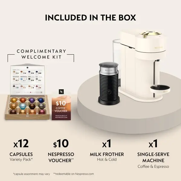 NESPRESSO Vertuo Next Premium Coffee And Espresso Maker De'longhi With Aeroccino Milk Frother - White Envwgae