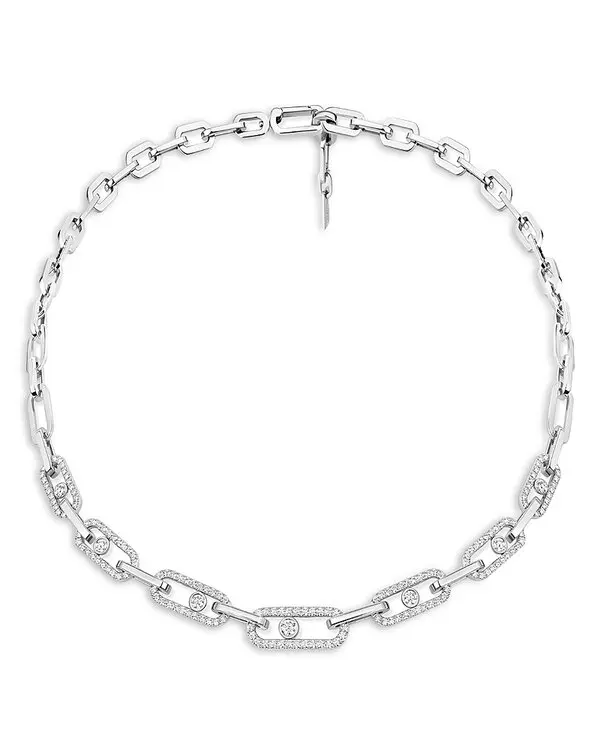 Messika 18k Rose Gold Diamond Move Link Pave Necklace - White Gold