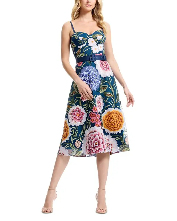 Dress The Population Carlita Bustier Midi Dress In Navy Multi - 25% Off |  Editorialist