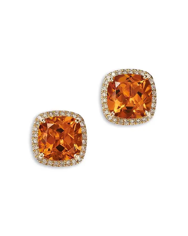 Bloomingdale'S Citrine & Diamond Halo Stud Earrings In 14k Yellow Gold - Orange/gold