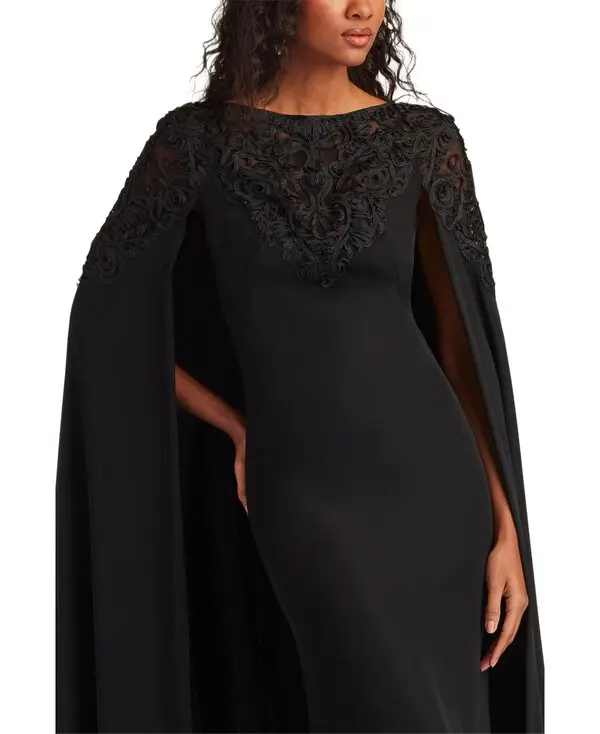 Tadashi Shoji Embroidered Cape Gown