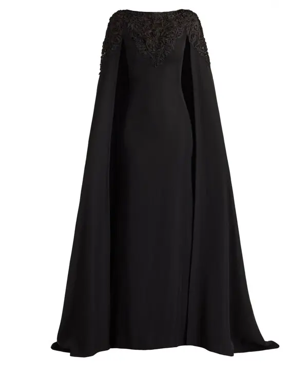 Tadashi Shoji Embroidered Cape Gown
