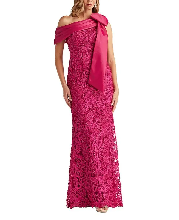 Tadashi Shoji Lorne Embroidered Bow-shoulder Gown - Hibiscus