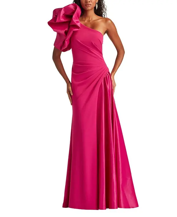 Tadashi Shoji Romay Pouf Sleeve Contrast Gown - Hibiscus