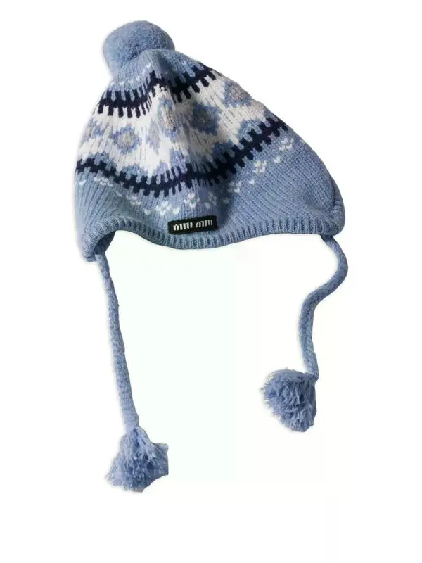 Miu Miu Island Pattern Ear-covering Beanie - Blue