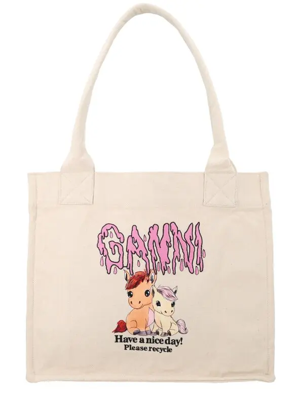 GANNI Tote Bag With Print - White