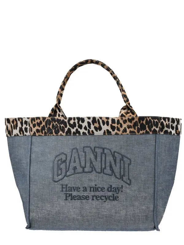 GANNI Tote Bag With Logo - Denim
