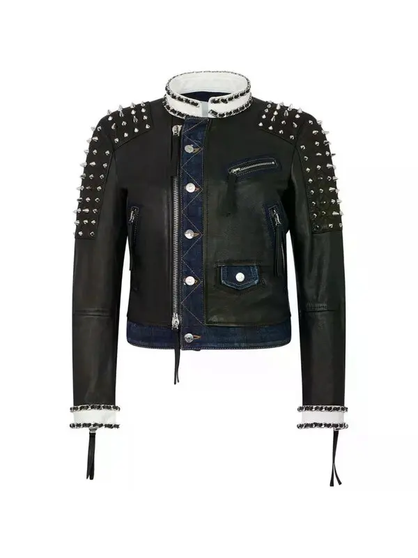 Dsquared2 Embellished Denim Trim Biker Jacket