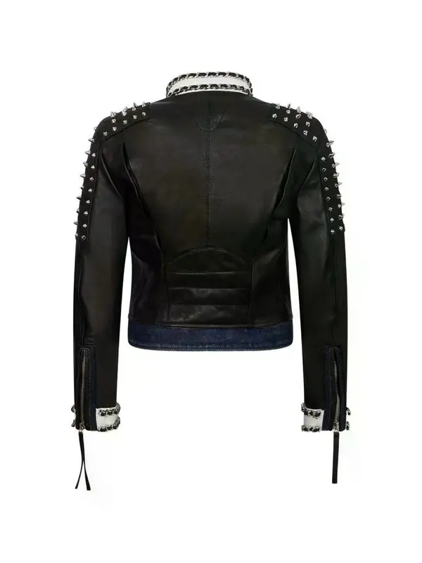 Dsquared2 Embellished Denim Trim Biker Jacket