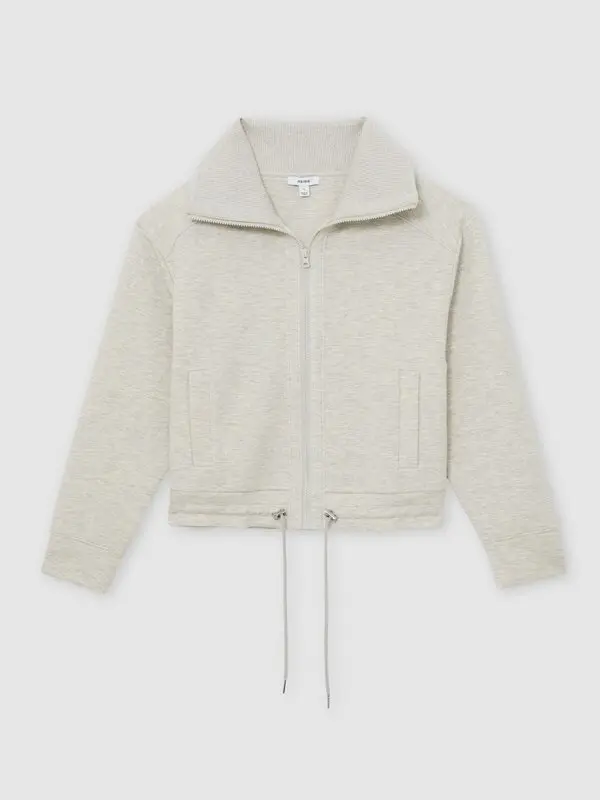 REISS Zip-front Interlock Sweatshirt - Grey Marl