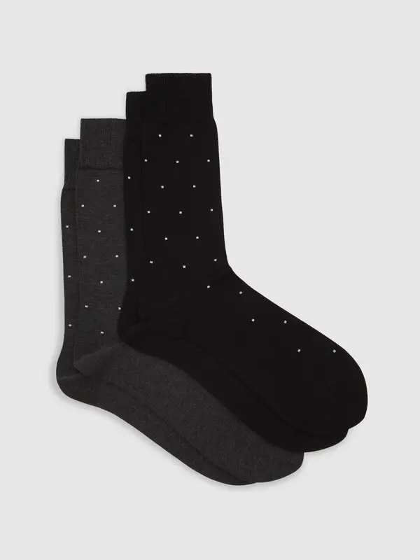 REISS Cotton Blend Polka Dot Socks 2 Pack - Black/charcoal