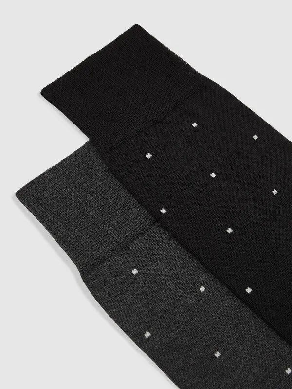 REISS Mario Polka-dot Cotton-blend Socks Two-pack - Black/charcoal