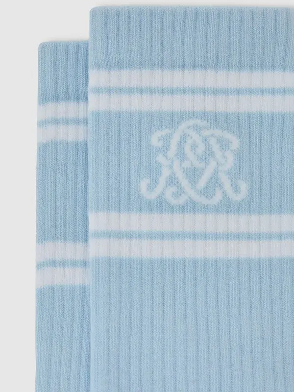 REISS Maurice Monogram Ribbed Socks - Powder Blue / White