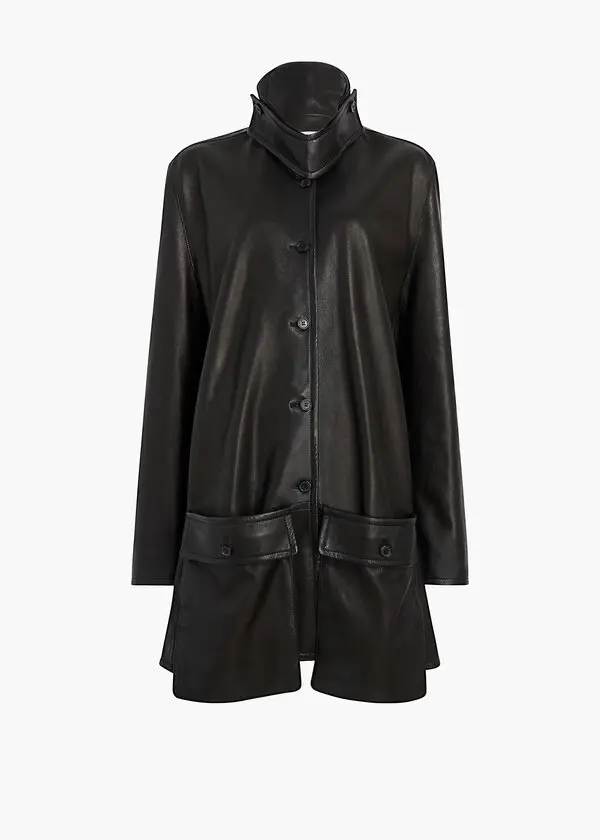 Khaite Harmon Coat In Washed Leather - Black