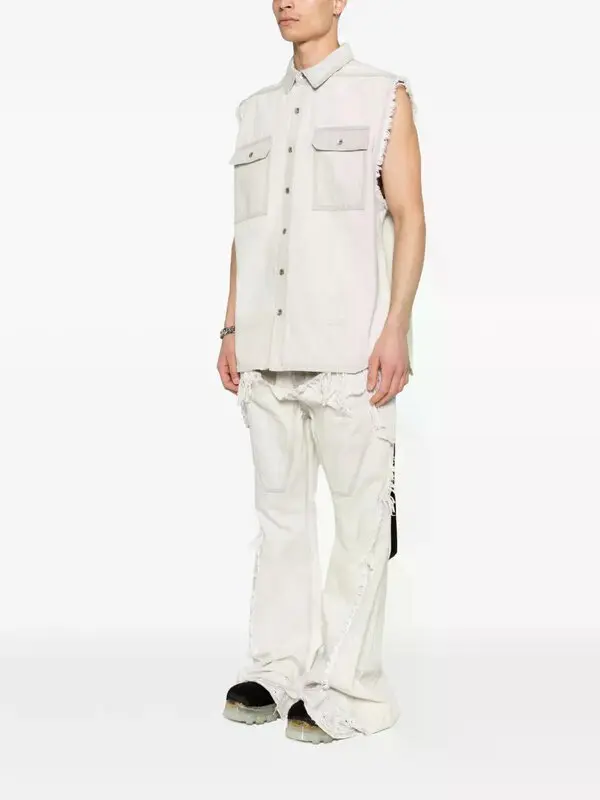Rick Owens Frayed Pocket Sleeveless Shirt Jacket