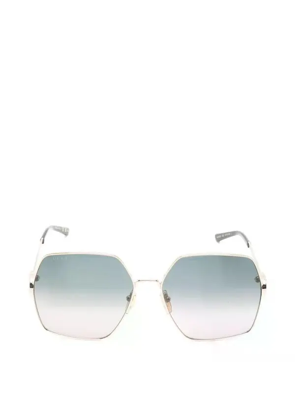 Gucci Geometric-frame Logo-detail Sunglasses - Gold