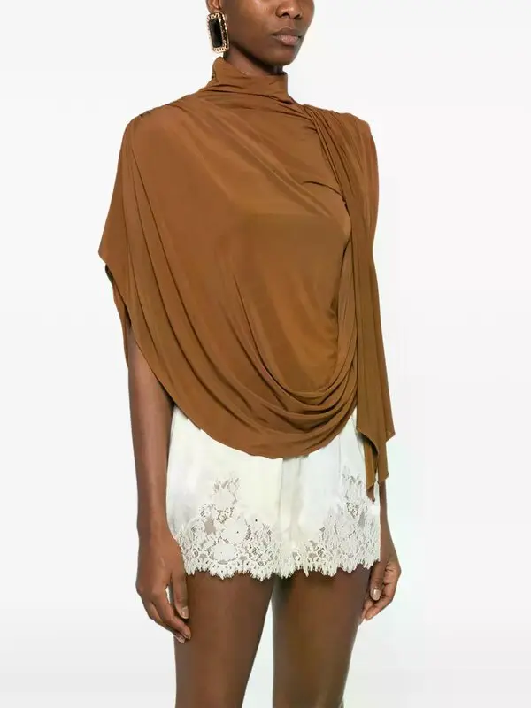 Nina Ricci High-neck Draped Top - Brown