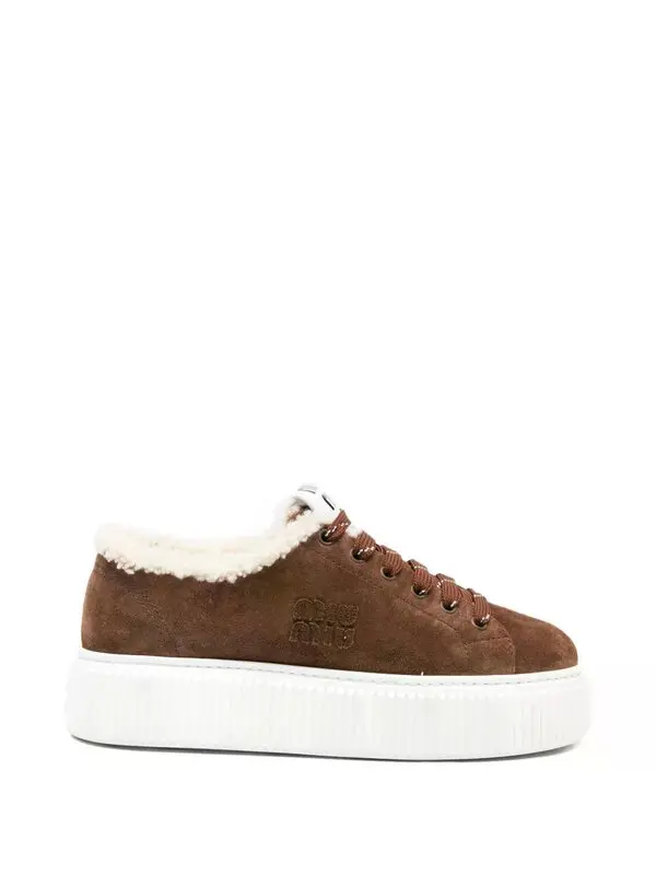 Miu Miu Lace-up Suede Sneakers - Brown