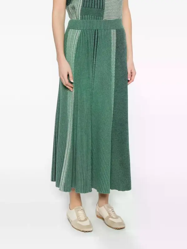 Eric Bompard Patchwork Ribbed Knit Skirt - Green