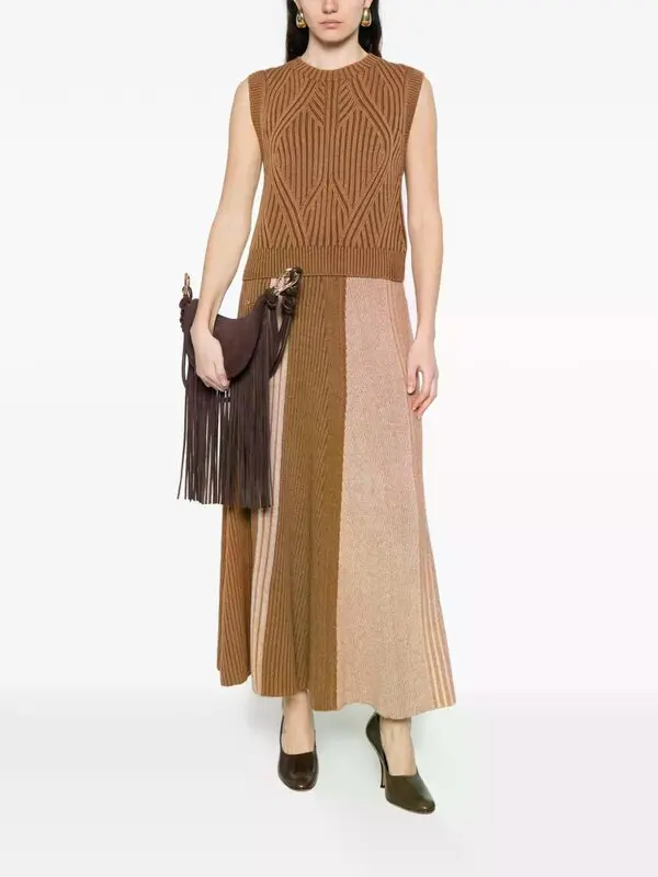 Eric Bompard Patchwork Ribbed Knit Skirt - Brown