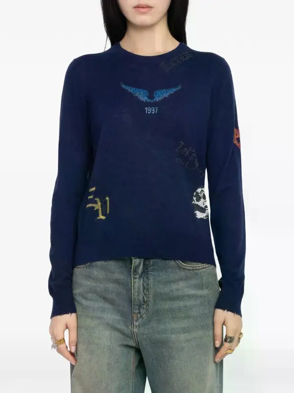 Zadig&Voltaire Miss Cashmere Sweater With Rhinestone Embellishments - Blue