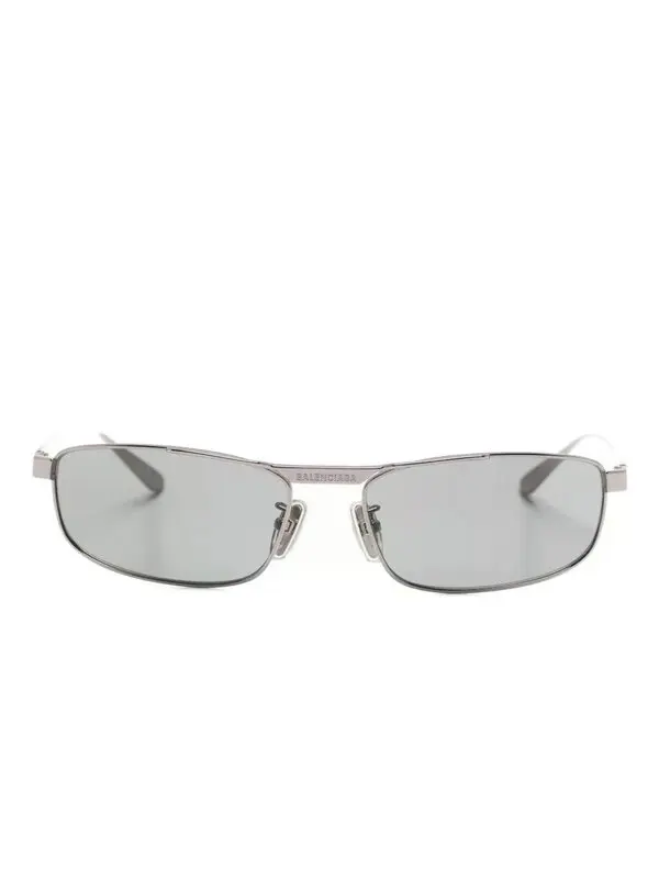 Balenciaga Logo-engraved Rectangle-frame Sunglasses - Silver