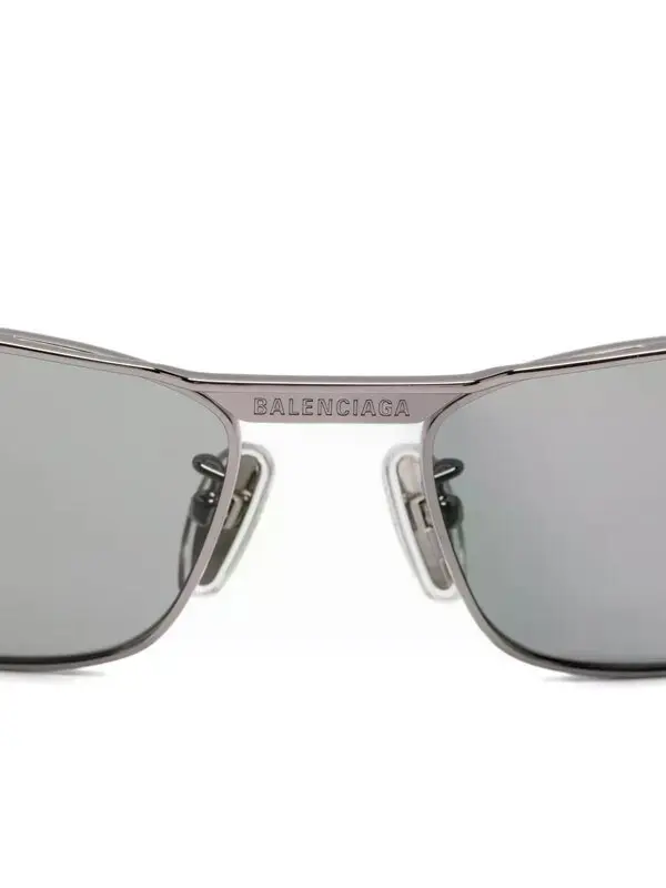 Balenciaga Logo-engraved Rectangle-frame Sunglasses - Silver