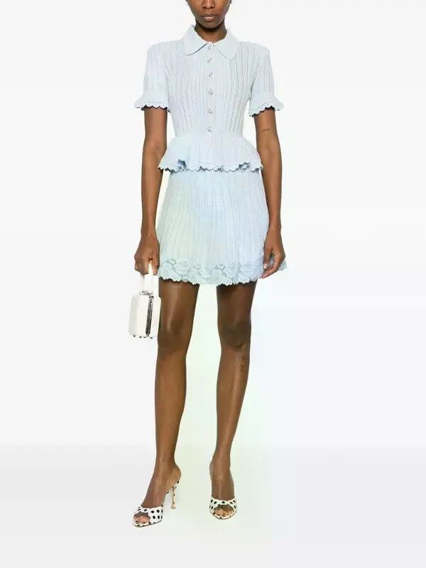 SELF-PORTRAIT Pointelle Peplum Knit Mini Dress