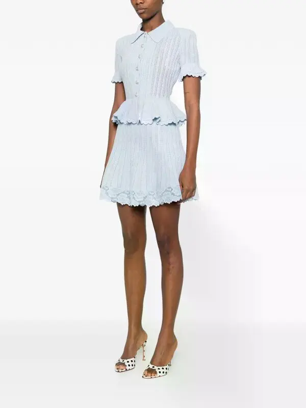 SELF-PORTRAIT Pointelle Peplum Knit Mini Dress