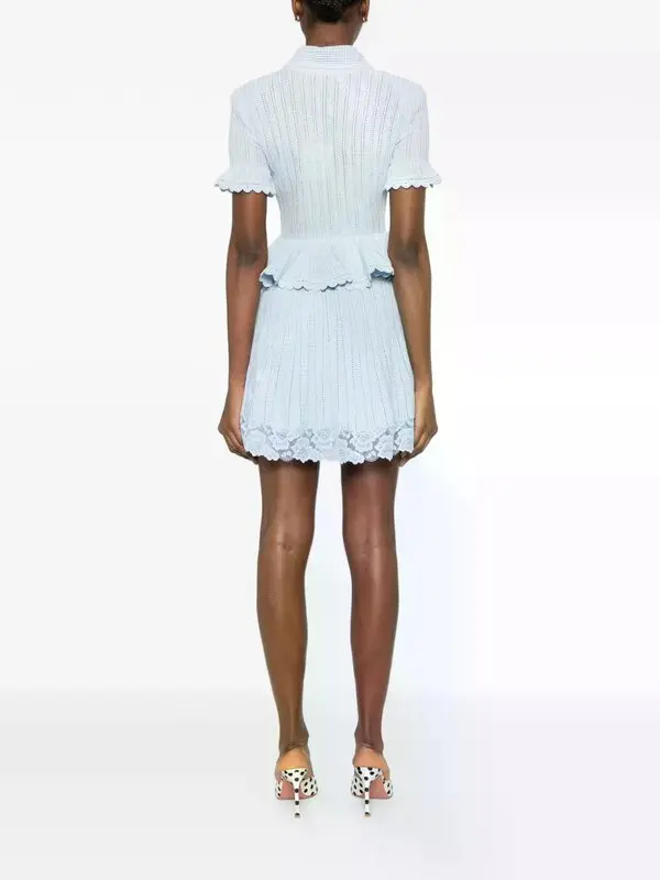 SELF-PORTRAIT Pointelle Peplum Knit Mini Dress