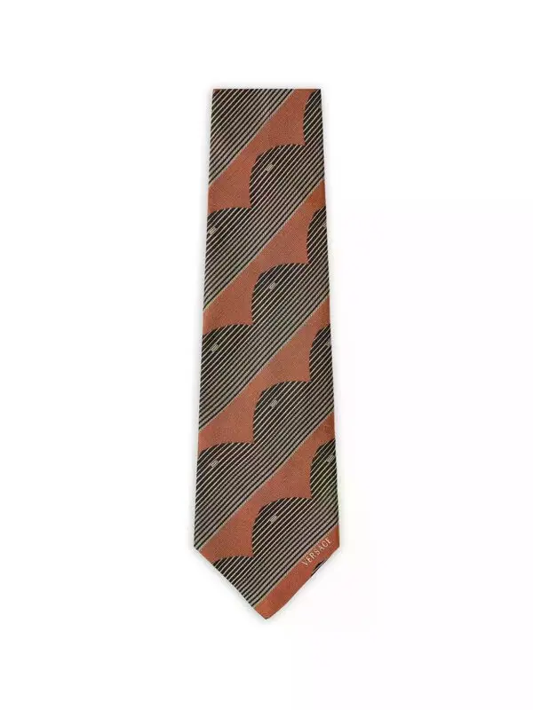 Versace Printed Jacquard Silk Tie - Brown