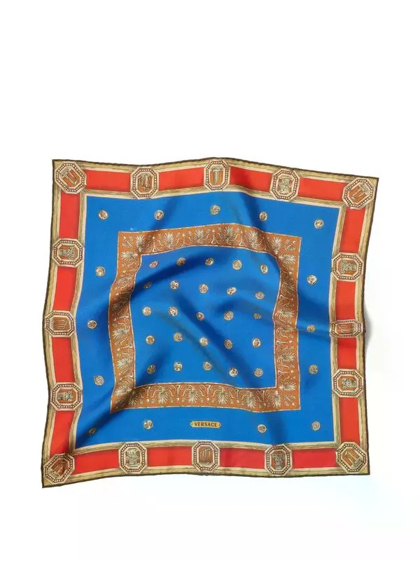 Versace Printed Silk Twill Scarf 45 Cm - Blue