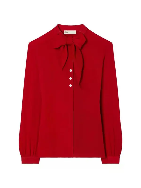 Tory Burch Georgette Bow Blouse - Red