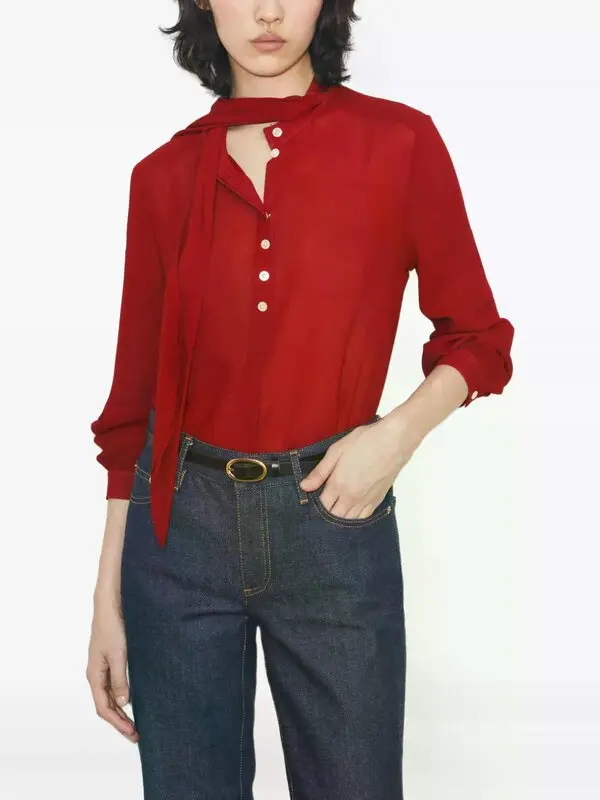 Tory Burch Georgette Bow Blouse - Red