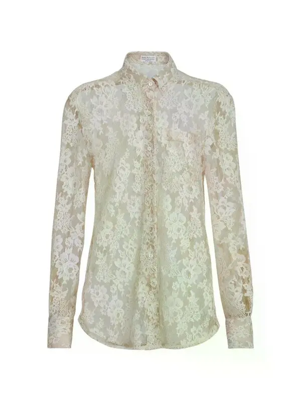 Brunello Cucinelli Flower Jacquard Lace Shirt - Neutrals