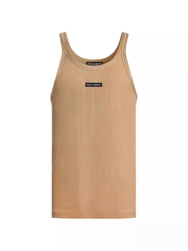 Dolce & Gabbana Cotton Tank Top With Label - Neutrals