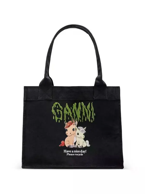 GANNI Pony Print Shopper - Black
