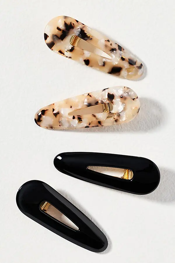 Anthropologie Marbled Hair Clips Set Of 4 - Black/tortoise