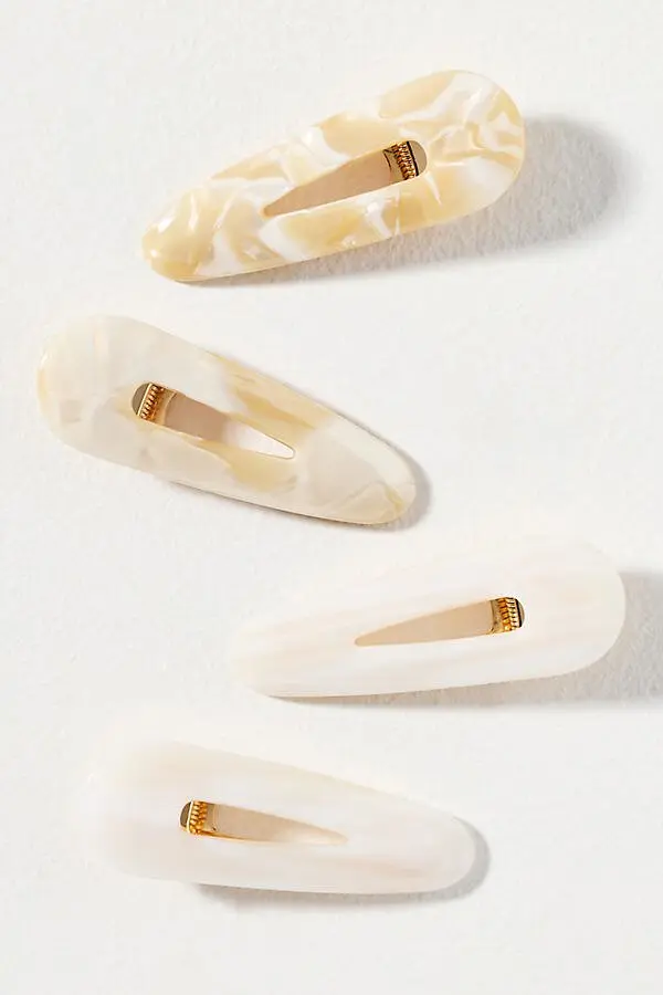 Anthropologie Marbled Hair Clips Set Of 4 - Cream