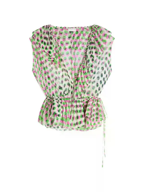 Dries Van Noten Polka-dot Ruffled Top - Neutrals