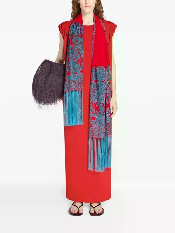 Dries Van Noten Fringed Floral Scarf - Red