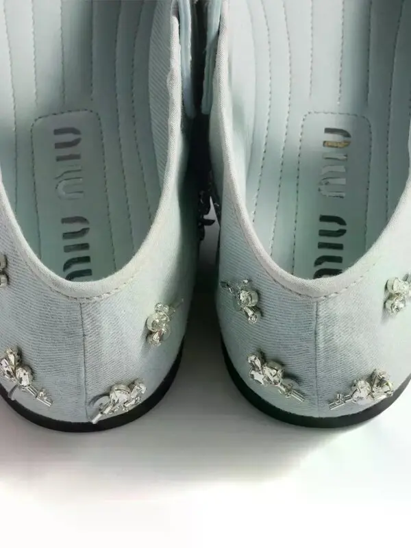 Miu Miu Embroidered Drill Ballerinas With Crystal Floral Embellishments - Green