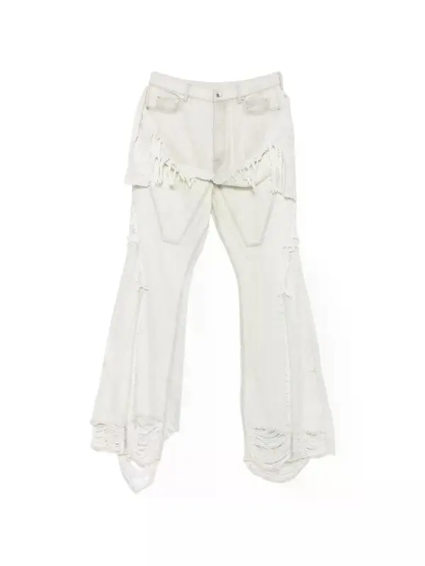 Rick Owens Fringed Distressed Button-fastening Jeans - White