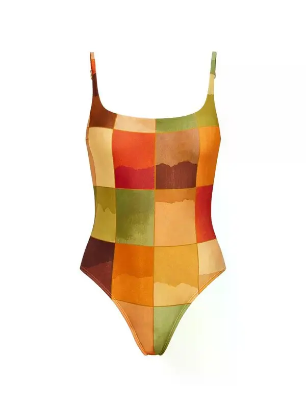LENNY NIEMEYER Geometric-pattern Square-neck Swimsuit - Orange