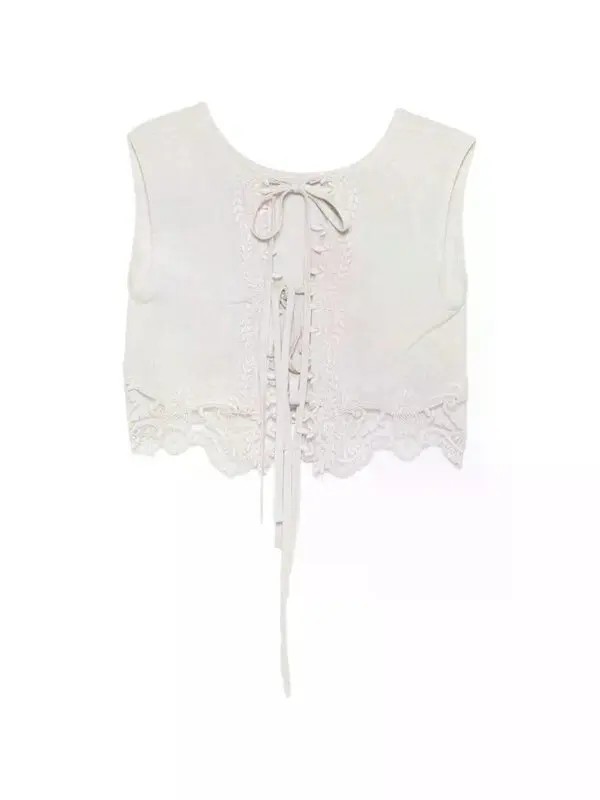 MAURIZIO BRASCHI Lace Trim Tie Top