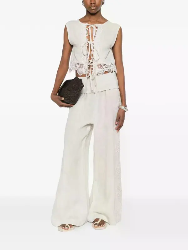 MAURIZIO BRASCHI Lace Trim Tie Top