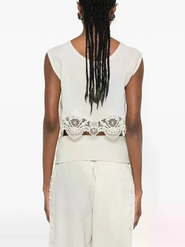 MAURIZIO BRASCHI Lace Trim Tie Top