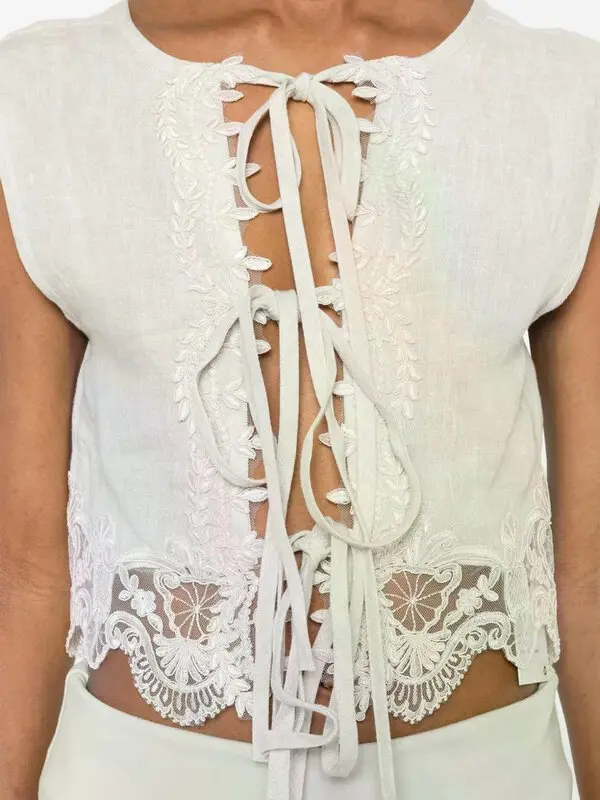 MAURIZIO BRASCHI Lace Trim Tie Top