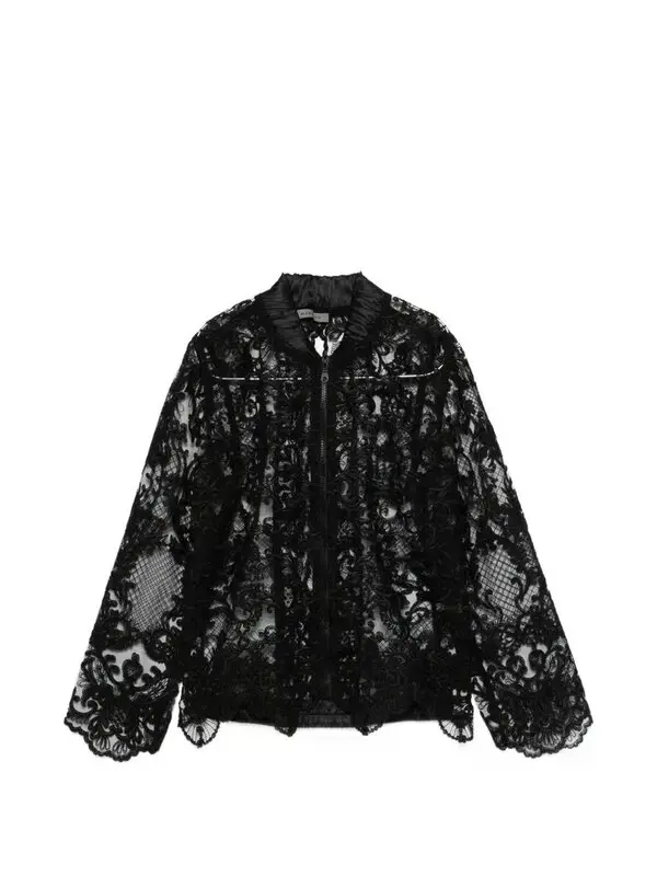 MAURIZIO BRASCHI Lace Zip-up Jacket - Black
