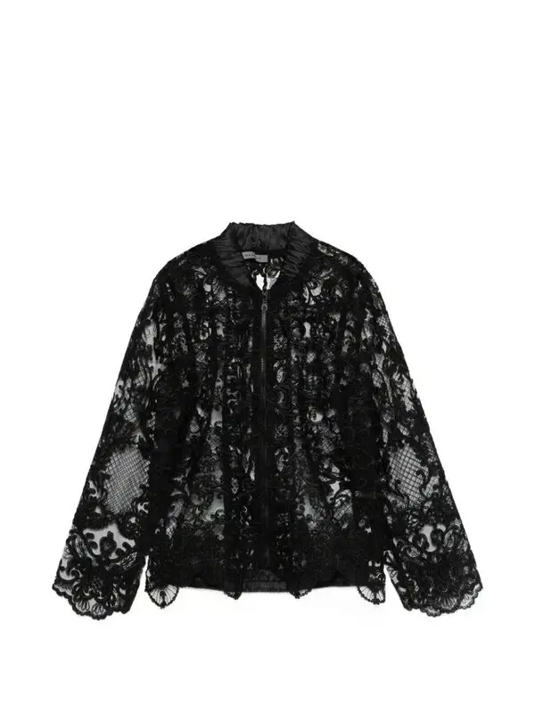 MAURIZIO BRASCHI Lace Zip-up Jacket - Black